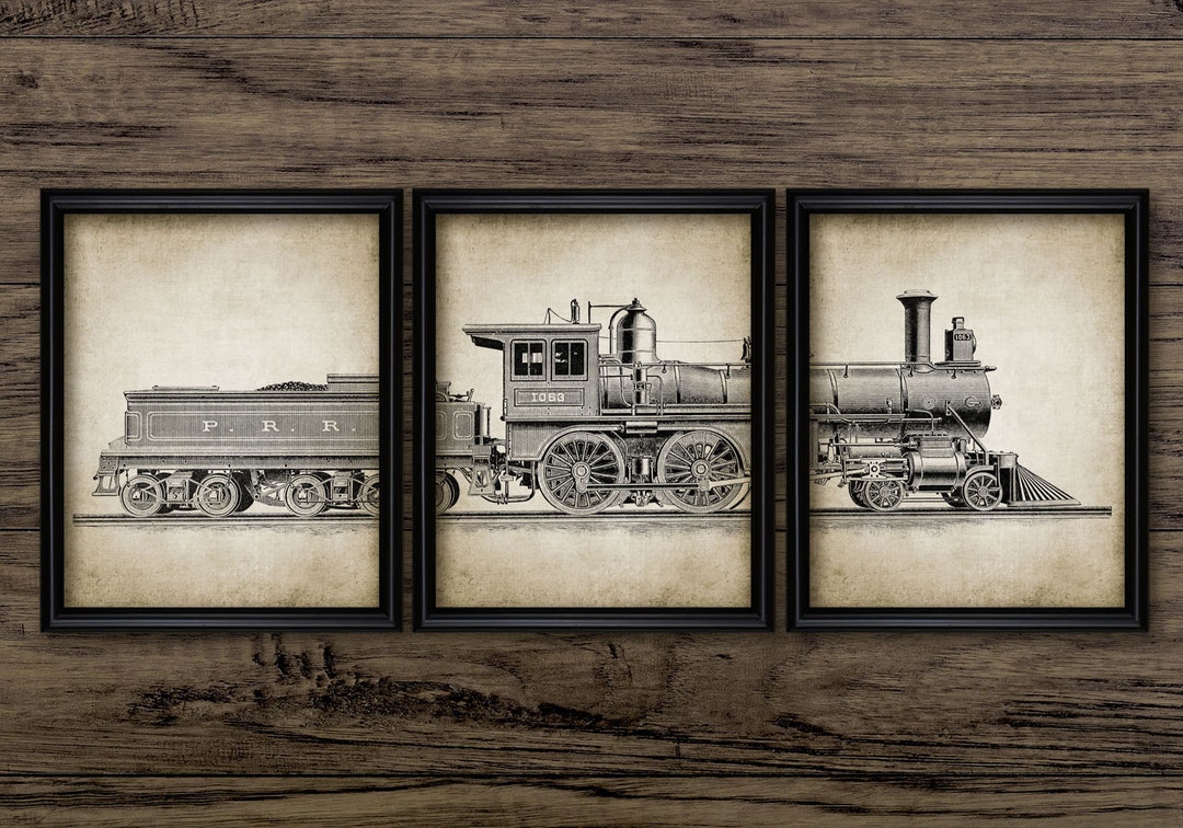 Vintage Steam Locomotive Art Set of 3, Printable Railroad, Railway ...