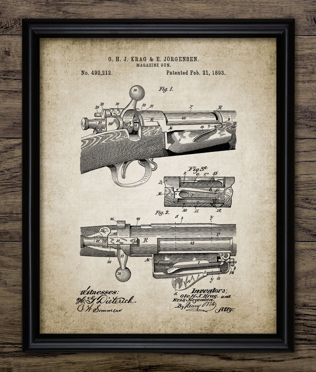Bolt Action Rifle Wall Art, Printable Krag Jorgensen Rifle Design ...