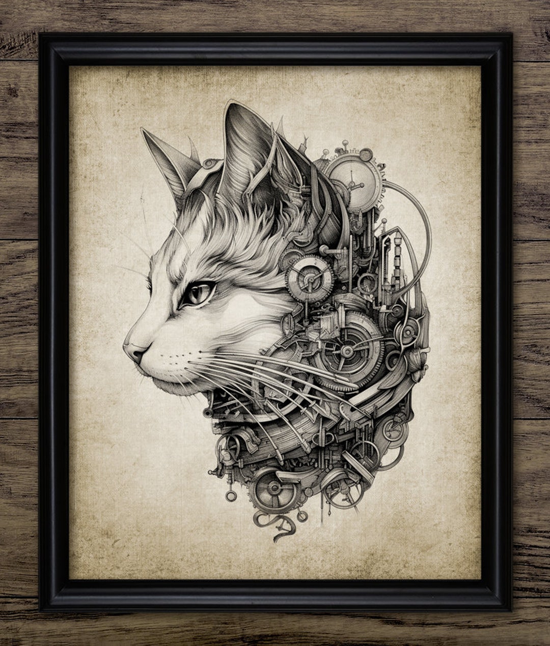 Steampunk Cat Wall Art, Printable Cat, Whimsical Cats, Cyborg Cat ...