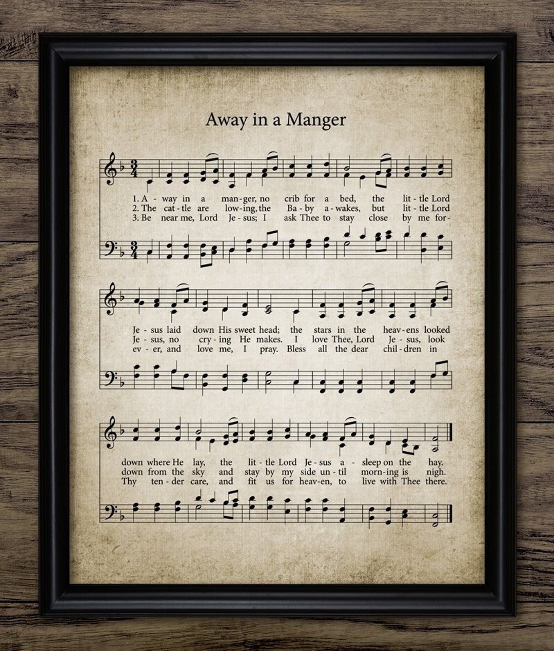 Away in A Manger Christmas Carol Art, Vintage 1882 Christmas Carol ...