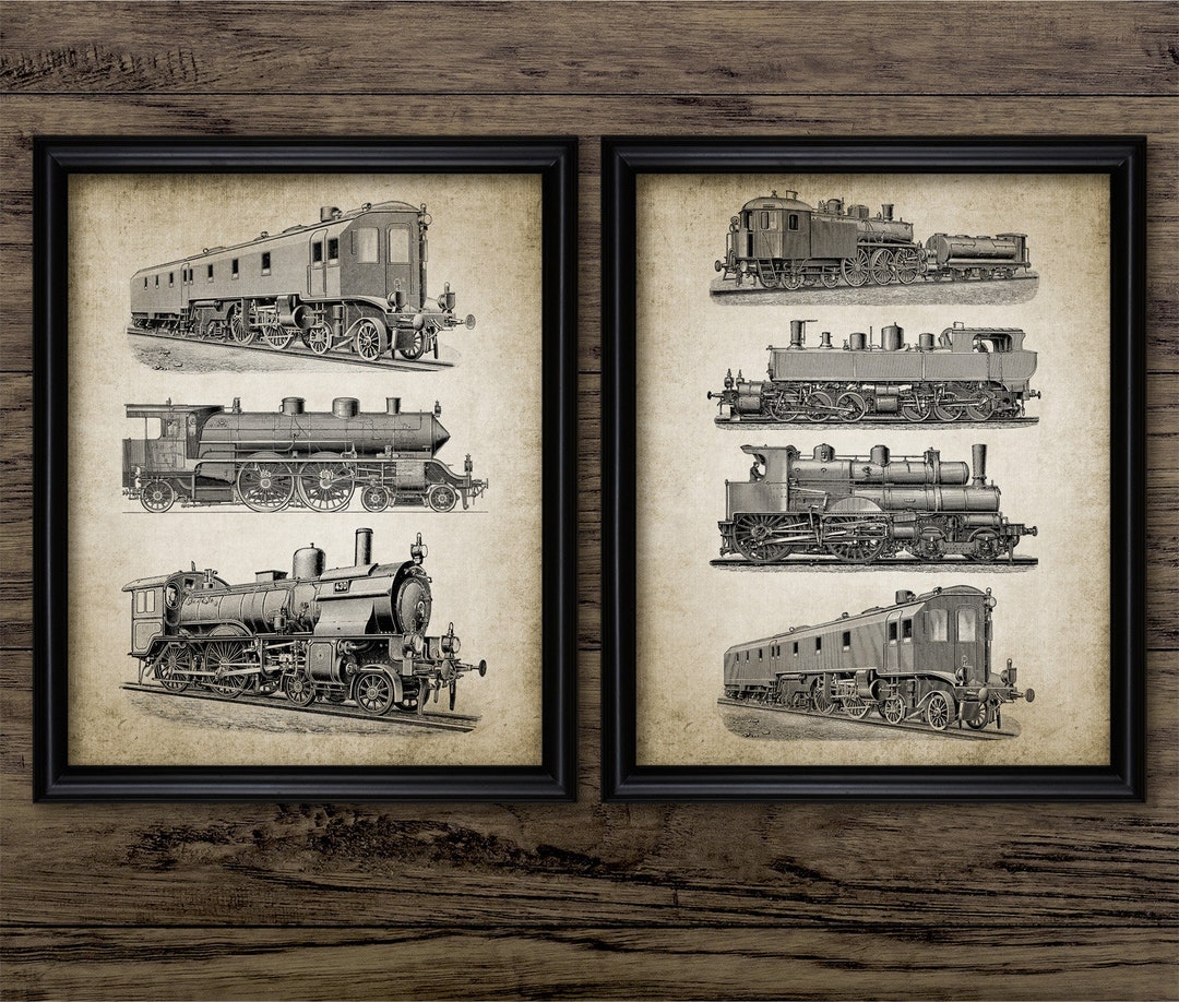 Vintage Railroad Wall Art Set of 2, Steam Locomotive, Steam Train ...