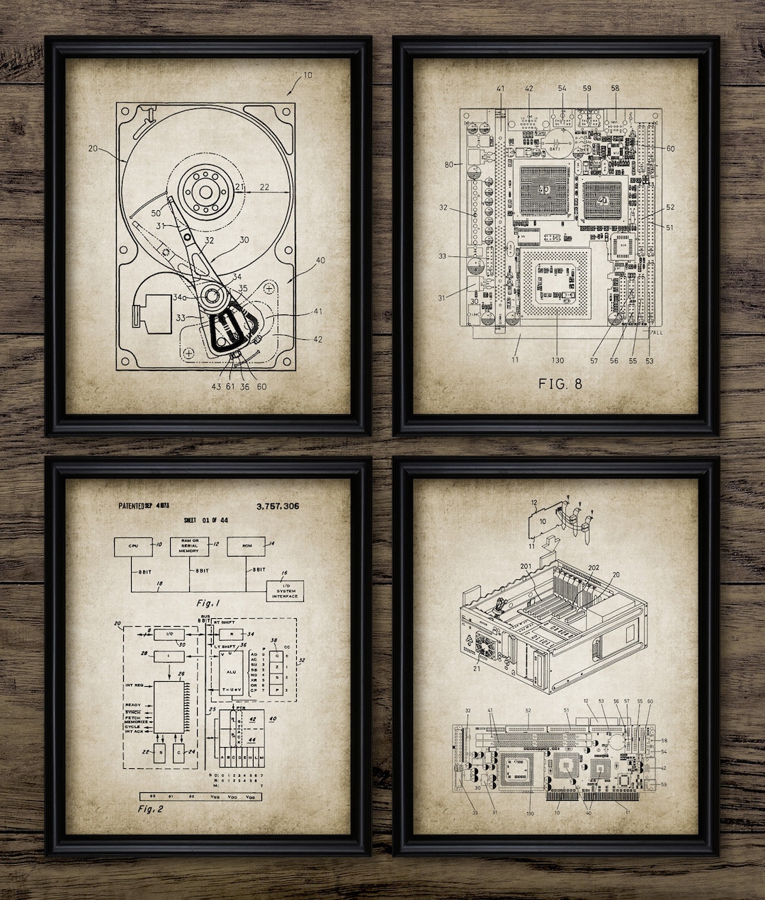 Computer Wall Art Set of 4, Hard Drive Data Storage Design, Motherboard ...