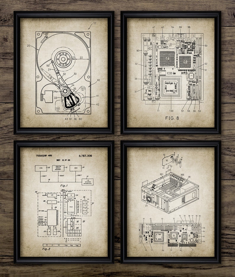 Computer Wall Art Set of 4 Hard Drive Data Storage Design - Etsy
