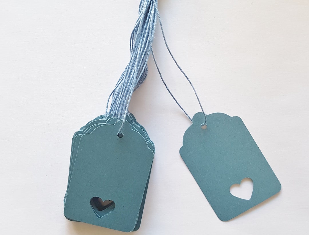 25 Blue Strung Tags, 69mm X 44mm Swing Tickets, Gift Labels With Heart ...