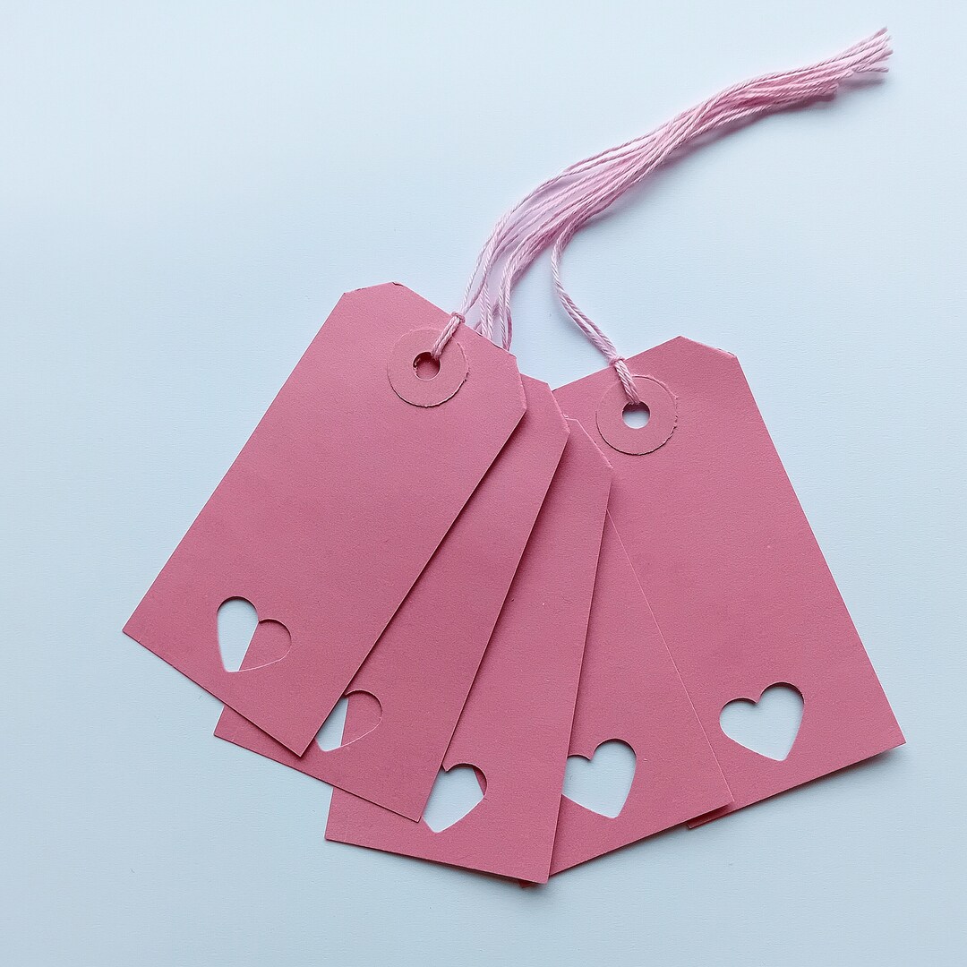 25 Pink Strung Tags, 82mm X 41mm Swing Tickets, Gift Labels With Heart ...