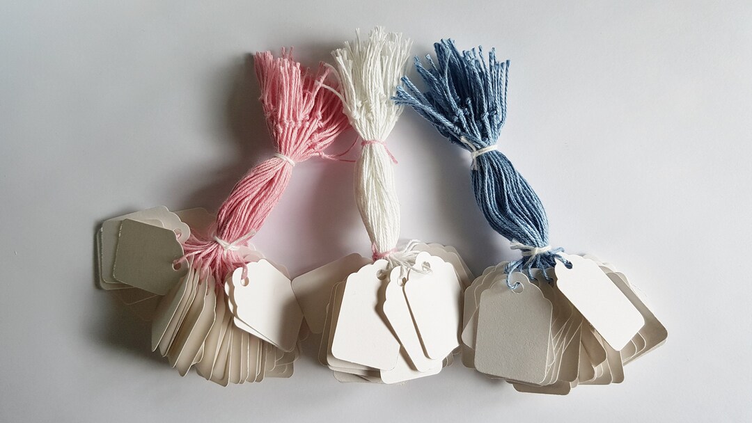 50 White Strung Paper Labels 38mm X 24mm Price Tags Swing - Etsy