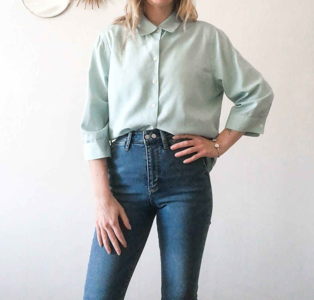 Vintage 90s Silk Baby Blue Jones New York Button up Shirt S - Etsy