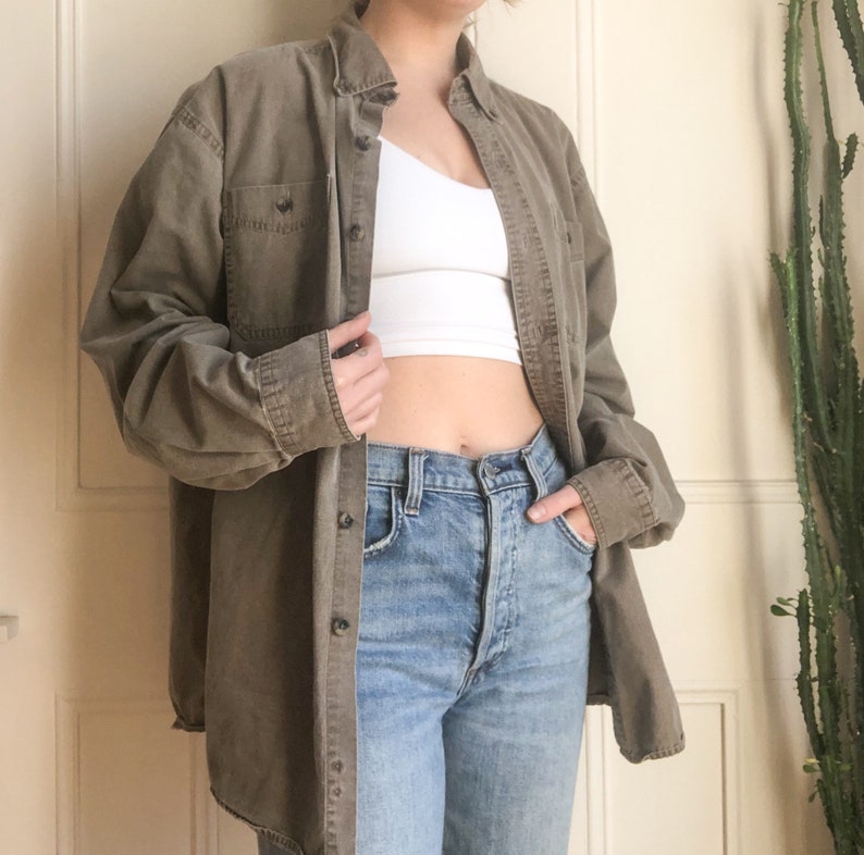 Vintage 90s Brown Grey Long Sleeve Faded Button Down Casual - Etsy