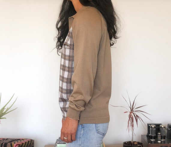 Vintage 60s Checkered Polo Long Sleeve Collared Pullo… - Gem
