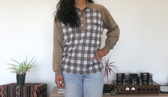 Vintage 60s Checkered Polo Long Sleeve Collared Pullo… - Gem