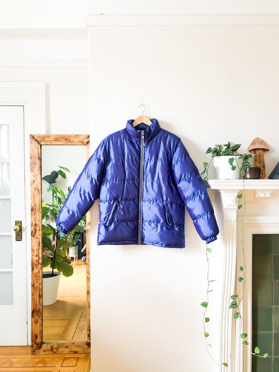 Vintage 90s Iridescent Blue Super Puff Jacket / 90s Blue Puffer Jacket ...