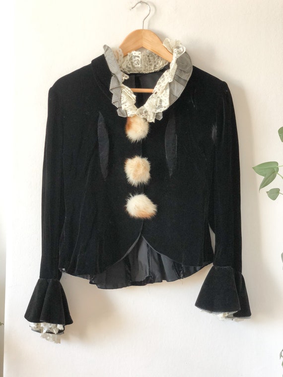 Vintage 1900s Victorian Black Velvet Jacket with Bonn… - Gem