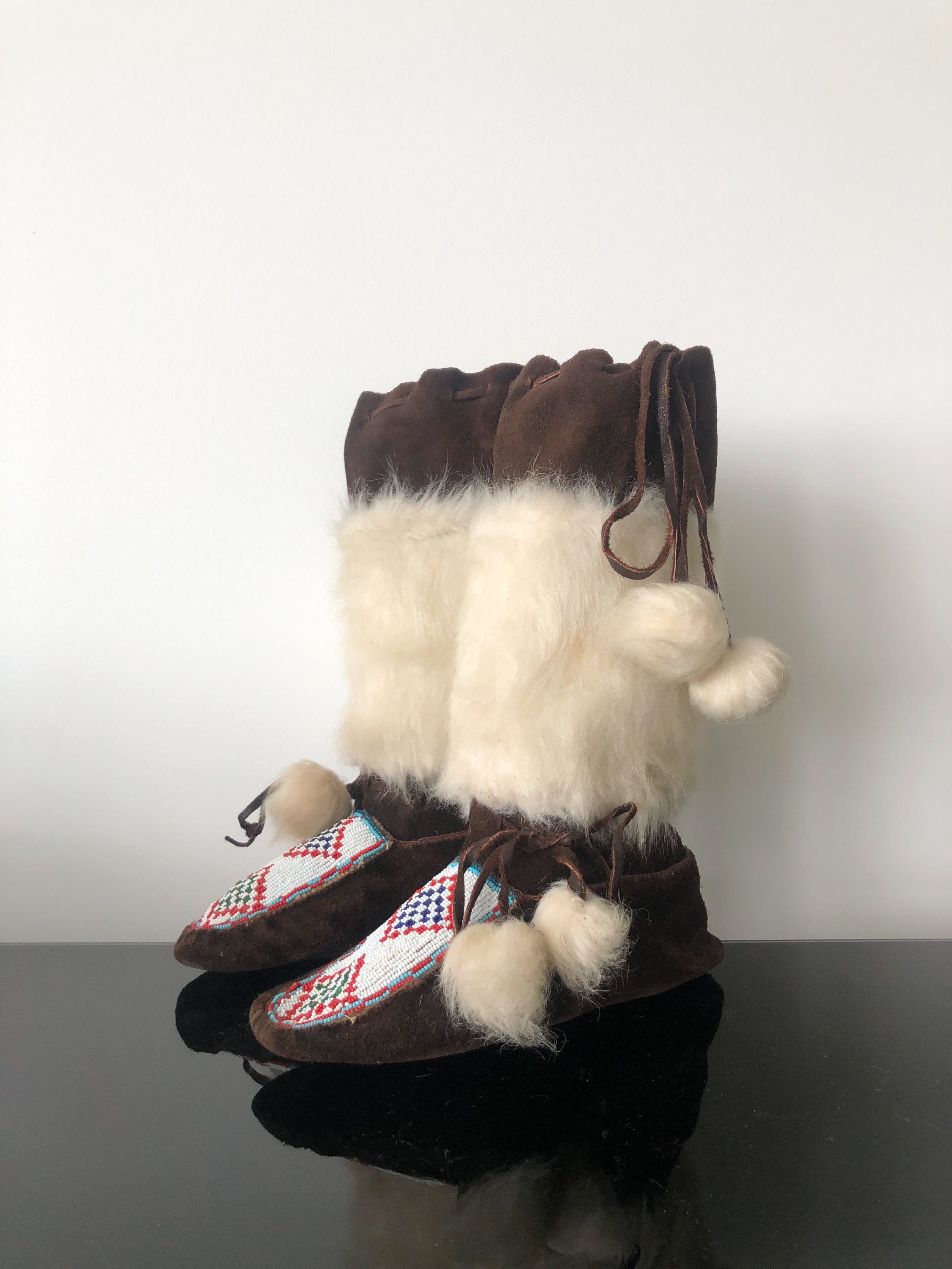 Vintage 80s Beaded Fur Mukluks / First Nations Indigenous Beaded ...