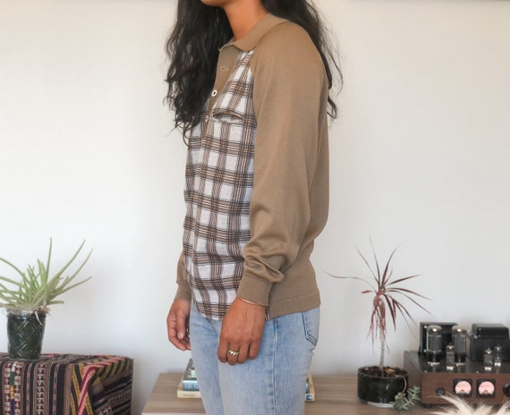 Vintage 60s Checkered Polo Long Sleeve Collared Pullo… - Gem