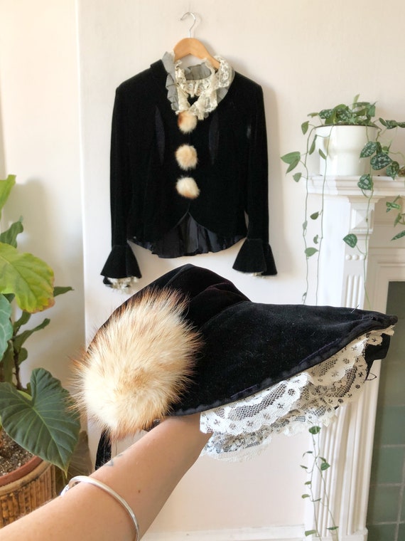 Vintage 1900s Victorian Black Velvet Jacket with Bonn… - Gem