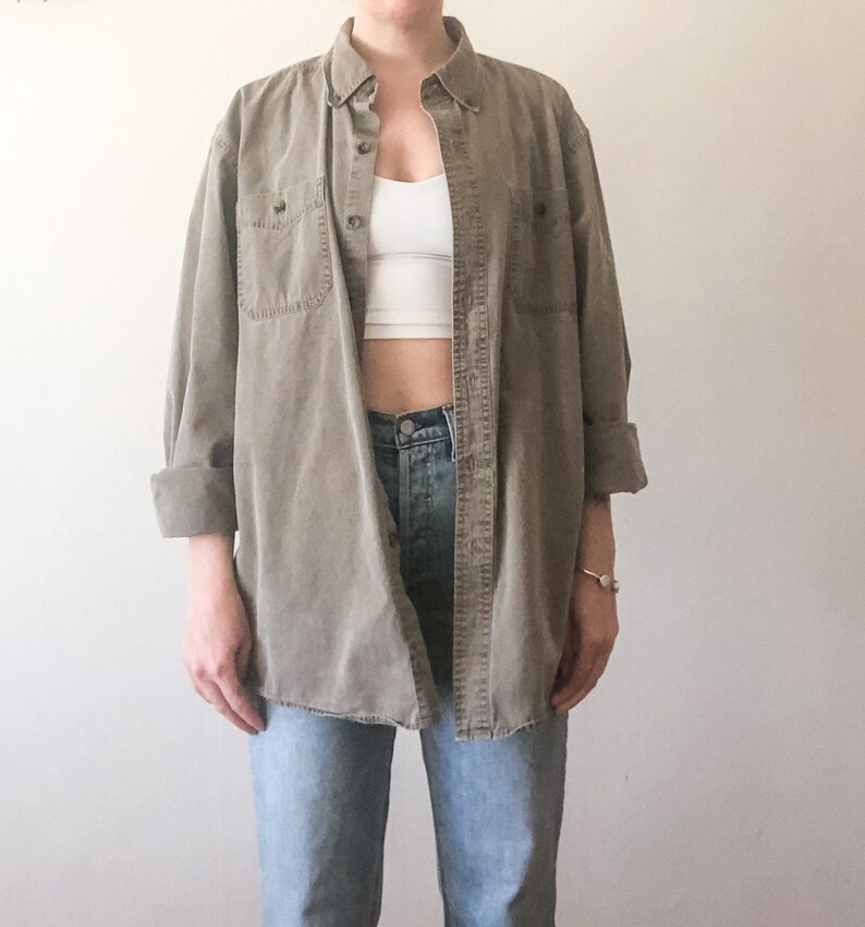Vintage 90s Brown Grey Long Sleeve Faded Button Down Casual Collared ...