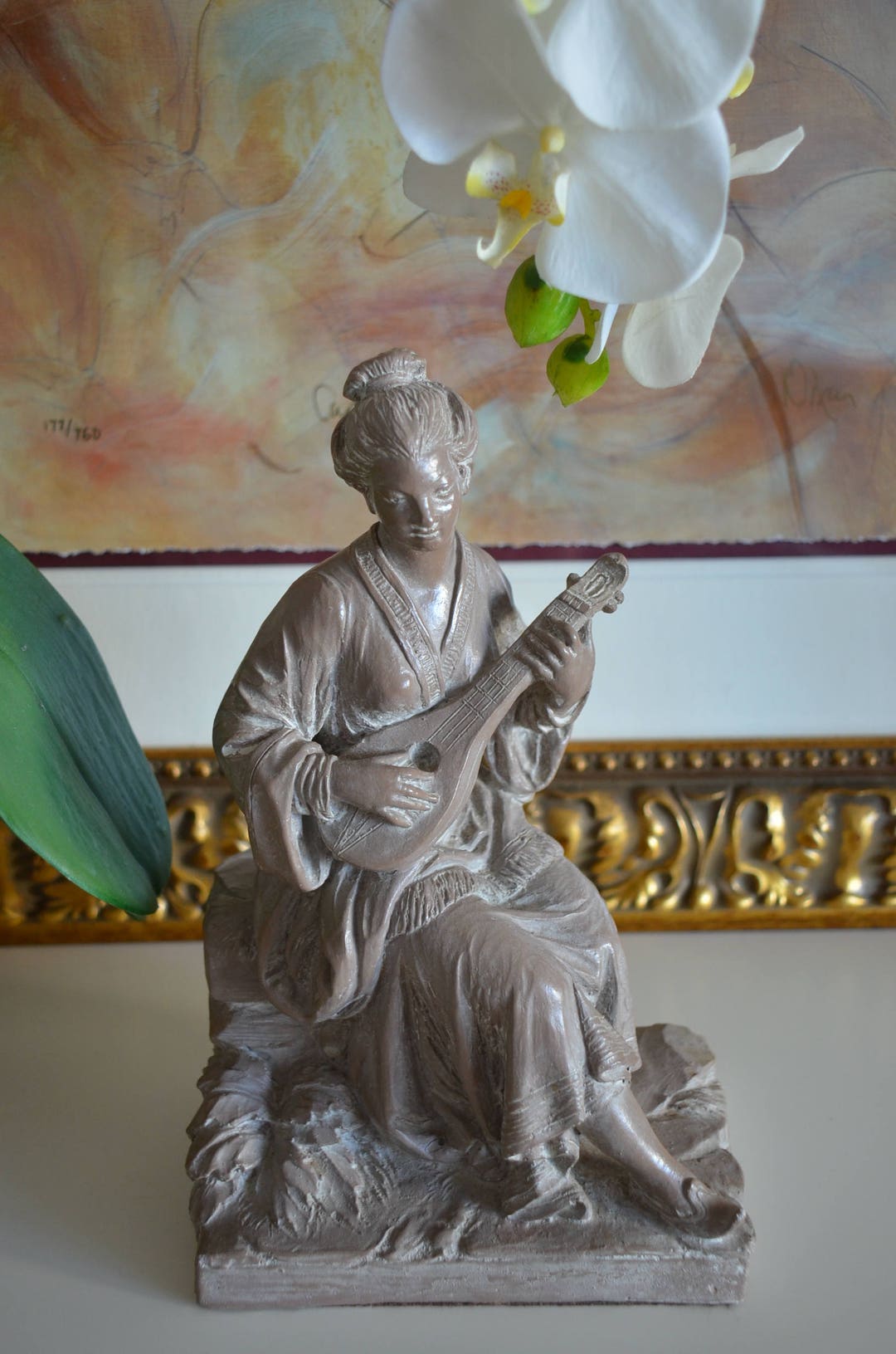 Vintage 12" Figurine of Lady Playing Mandolin - Etsy