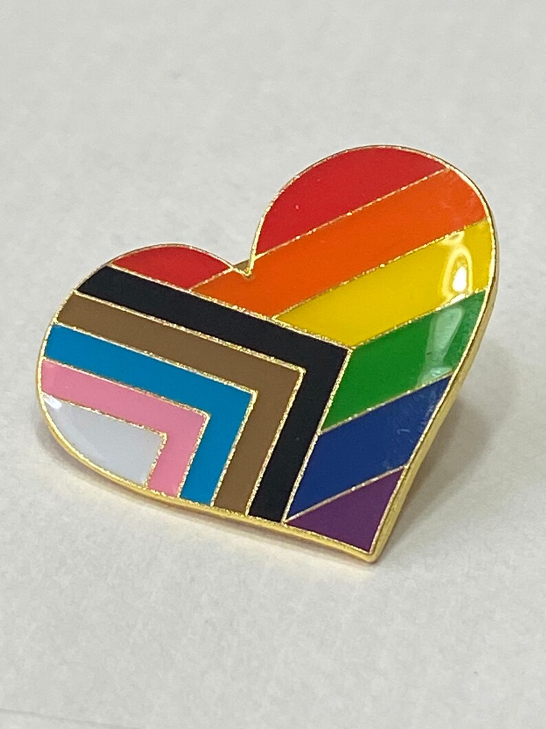 Lgbtqia Progressive Pride Flag Heart Enamel Metal Pins Button Etsy