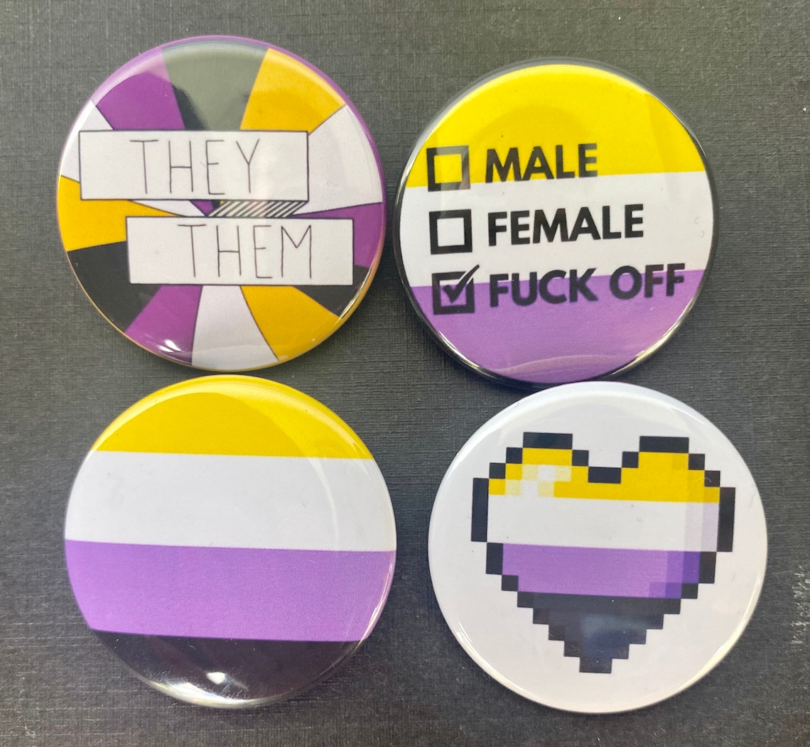 Non binary Pride Flag They/Them 1.5 Buttons LGBTQ Enby Pins | Etsy