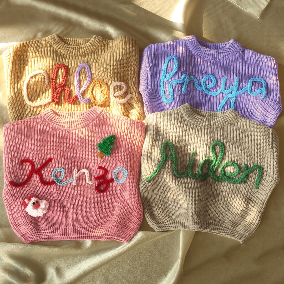 Embroidered Baby Sweater With Name, Baby Name Sweater, Custom Knitted ...