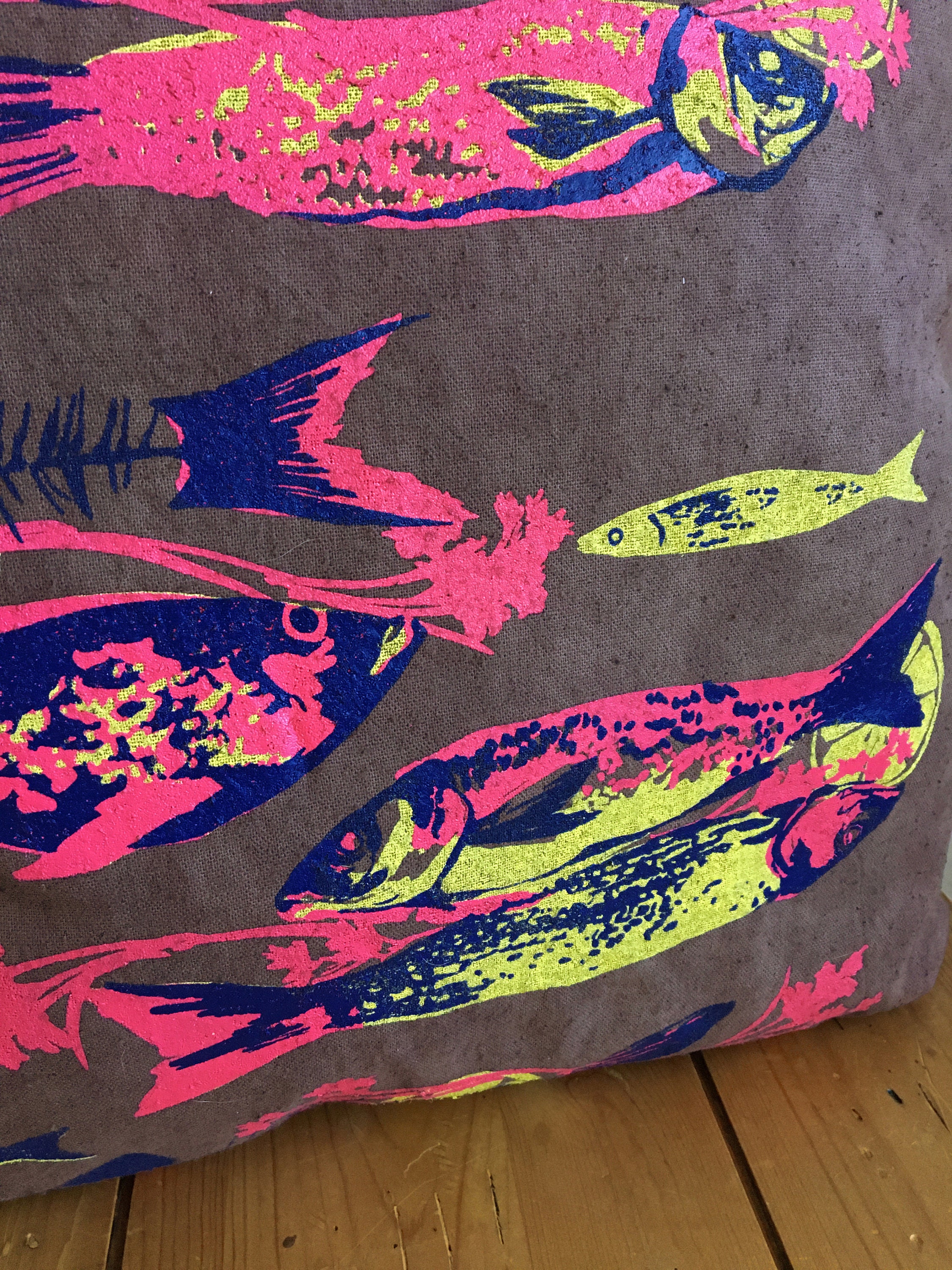 Fish Pillow Print 17x17 Screenprinted on Dyed Fabric | Etsy
