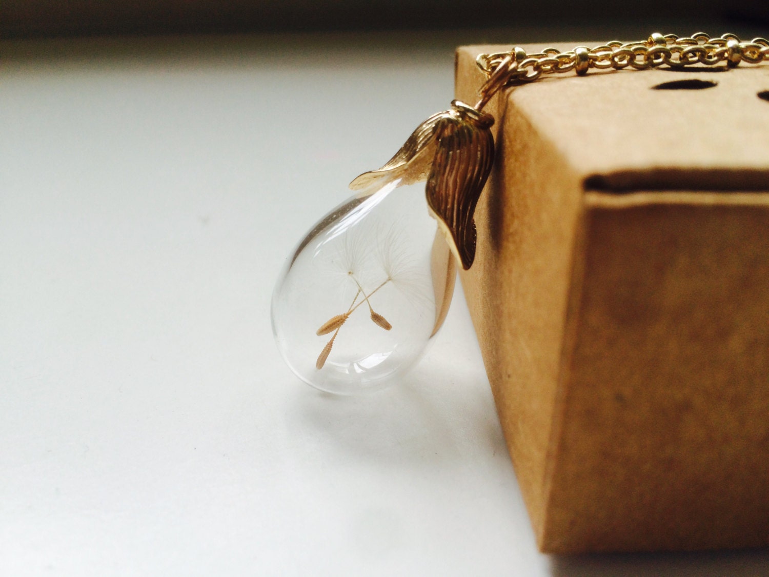 Dandelion Necklace/ Gold Plated Chain / Make A Wish Orb/ - Etsy