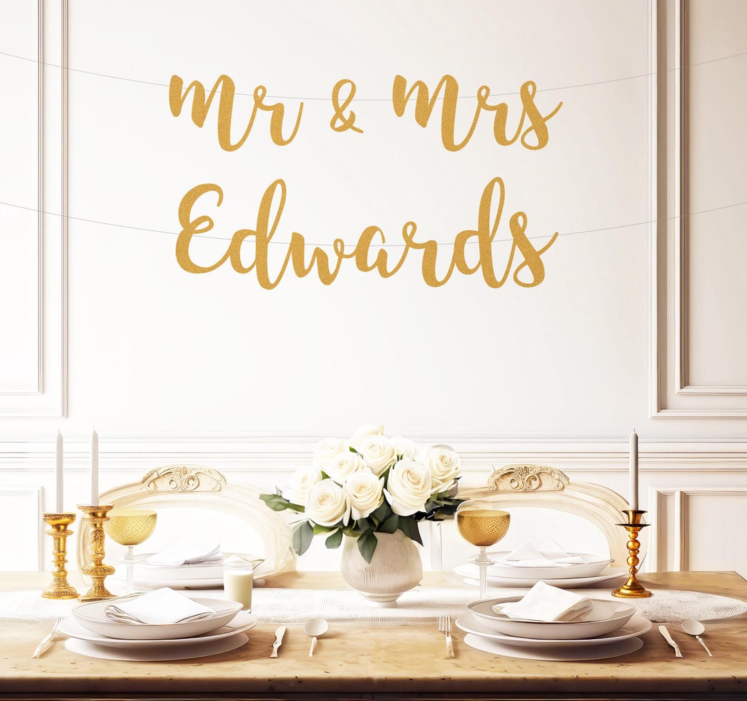 Personalised Mr & Mrs Wedding Banner Cursive Lettering Sign - Elegant ...