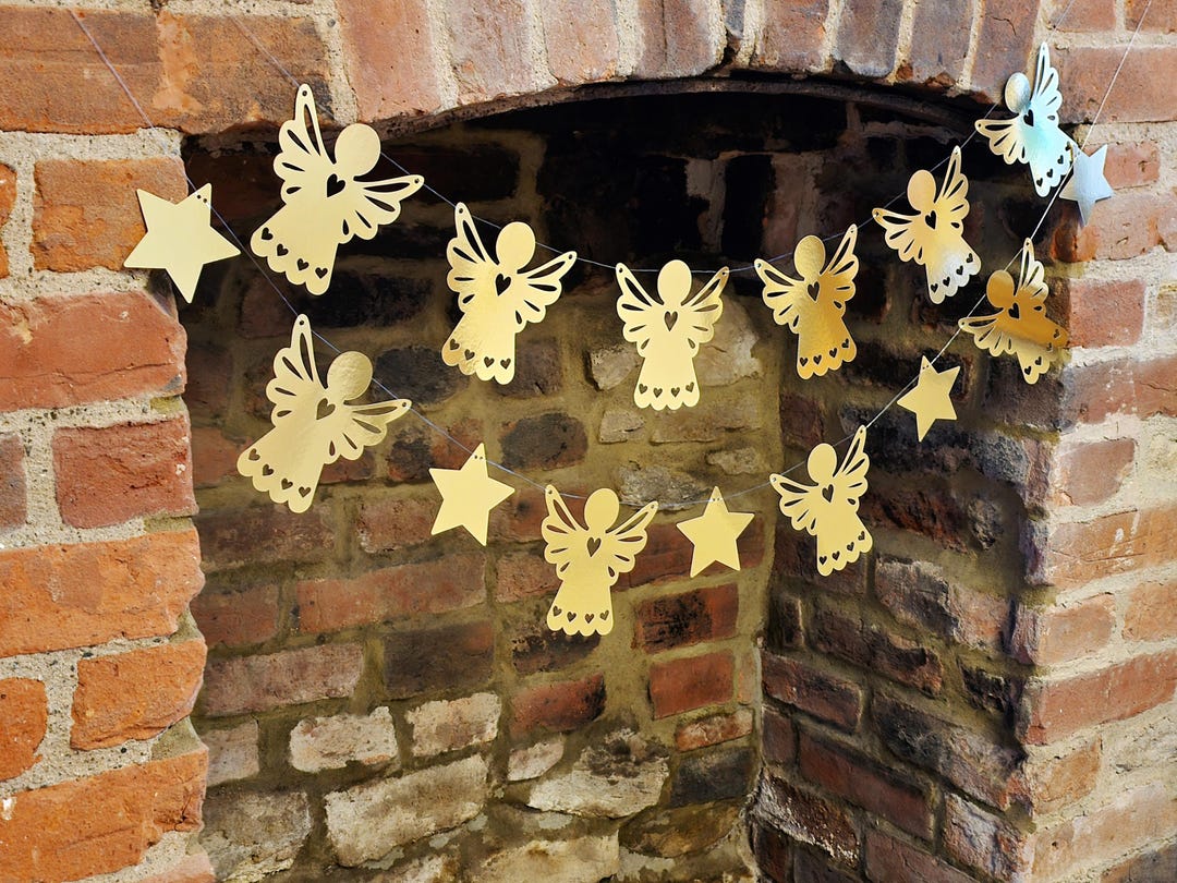 Gold Angel Garland Banner With Stars Christmas Hanging Decoration - Etsy