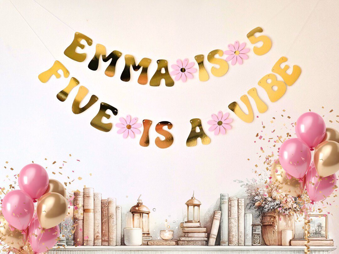 Five is a Vibe Personalised Banner for Girls 5th Birthday Party ...