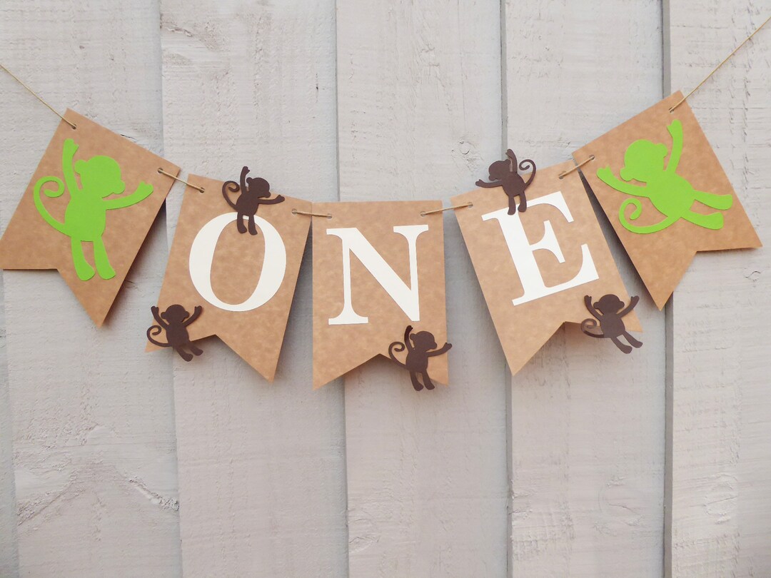 Jungle Birthday Party, Monkey Themed 1st Birthday Bunting, High Chair ...