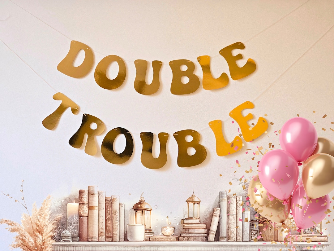 Double Trouble Banner for Twins Birthday Party or Baby Shower ...