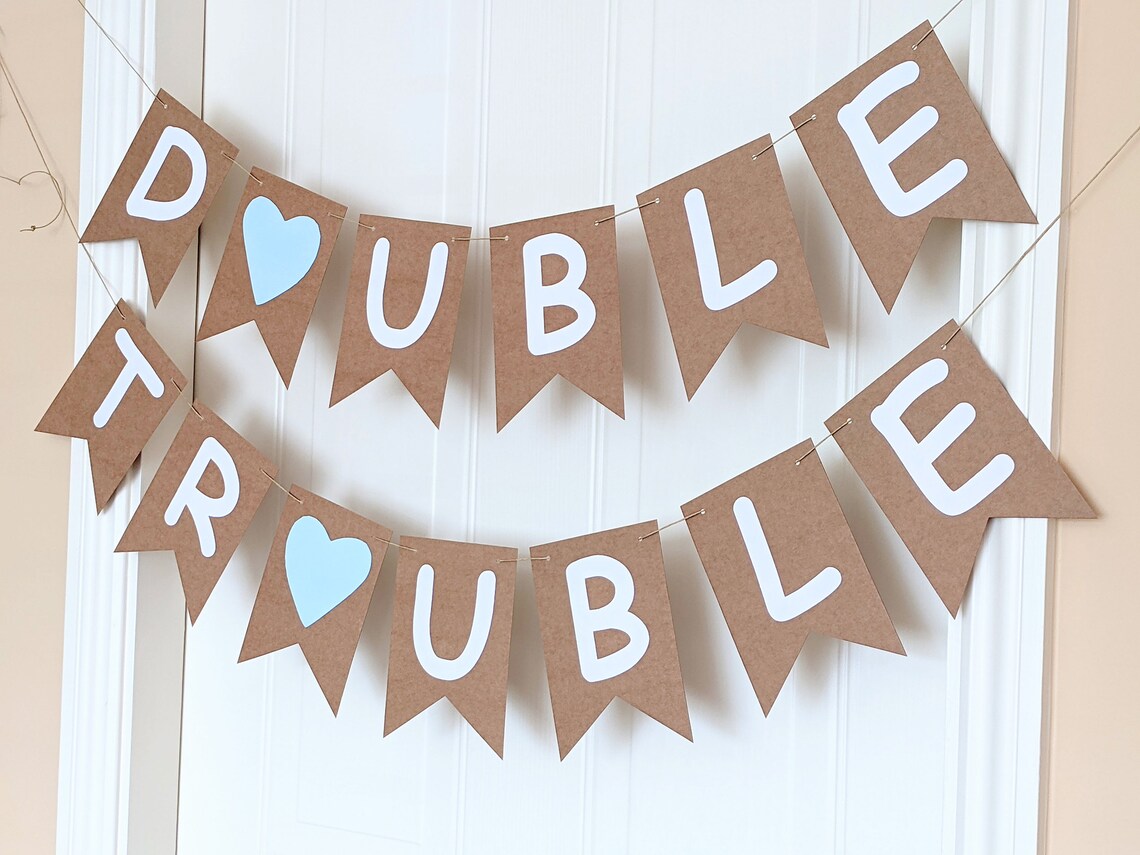 Double Trouble Banner for Twins Baby Shower Mama to Be Twin | Etsy