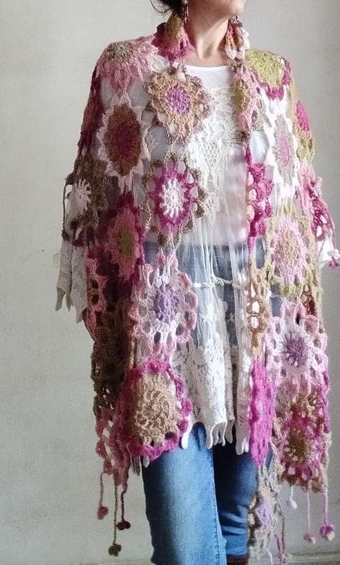 Delicate Boho Floral Shawl. Fall Crochet Shawl. Mohair Crochet Wrap ...