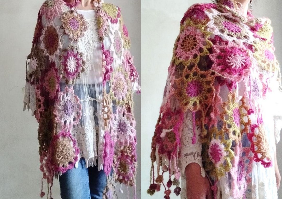 Delicate Boho Floral Shawl. Fall Crochet Shawl. Mohair Crochet Wrap ...
