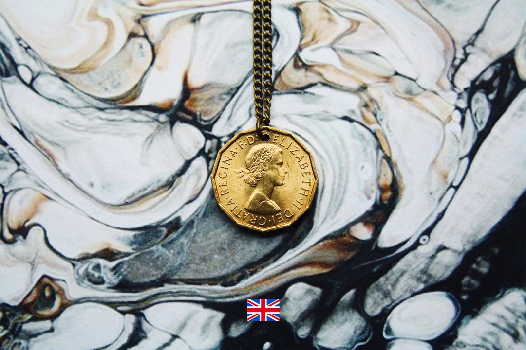 British Coin Necklace, Queen Elizabeth Necklace, Threepence Double ...