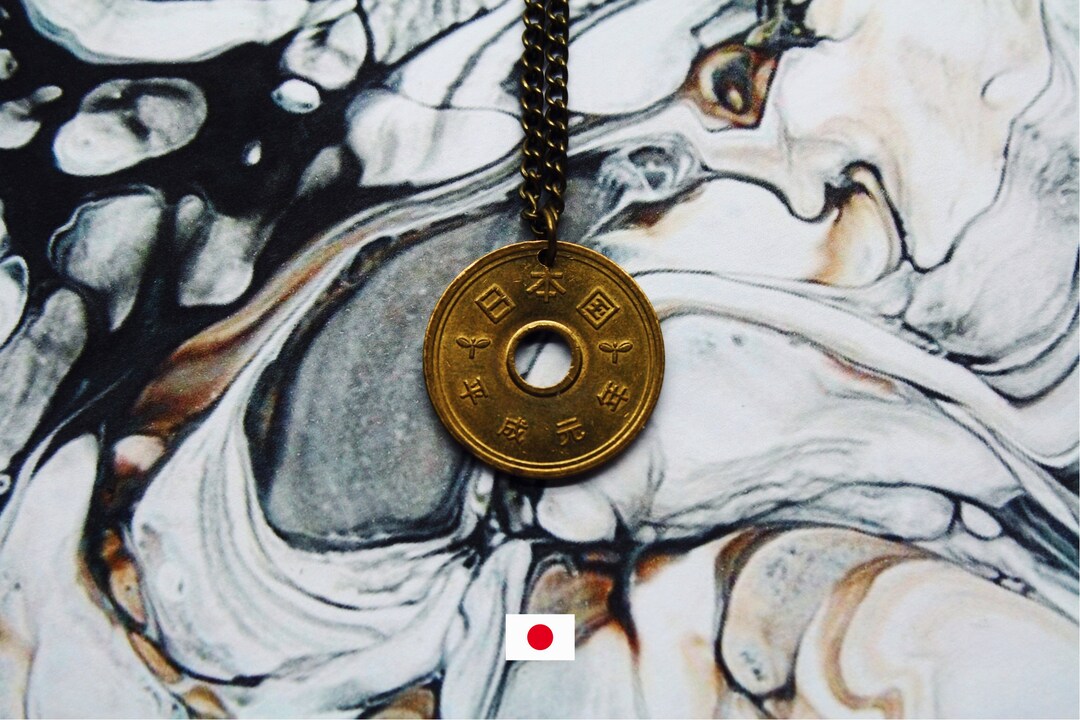 Japanese Coin Necklace, 5 Yen Handmade Pendant, Antique Gold Chain ...