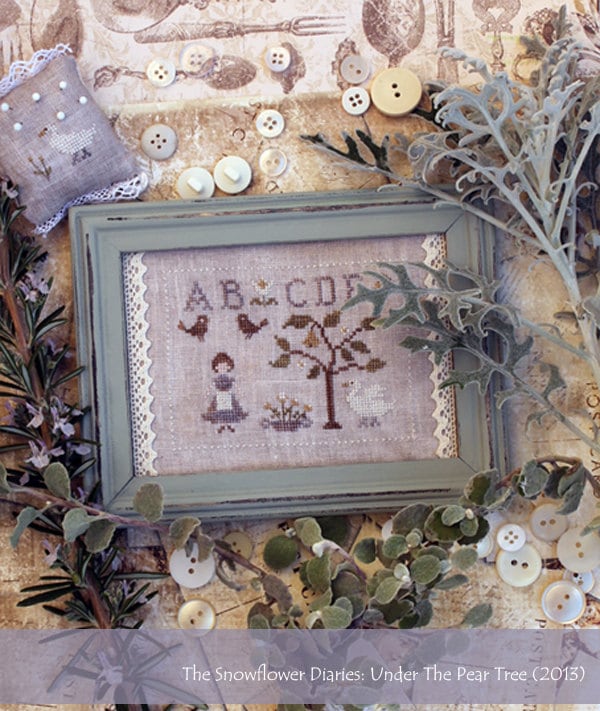 Under the Pear Tree Cross Stitch Pattern: Primitive Sampler (digital ...