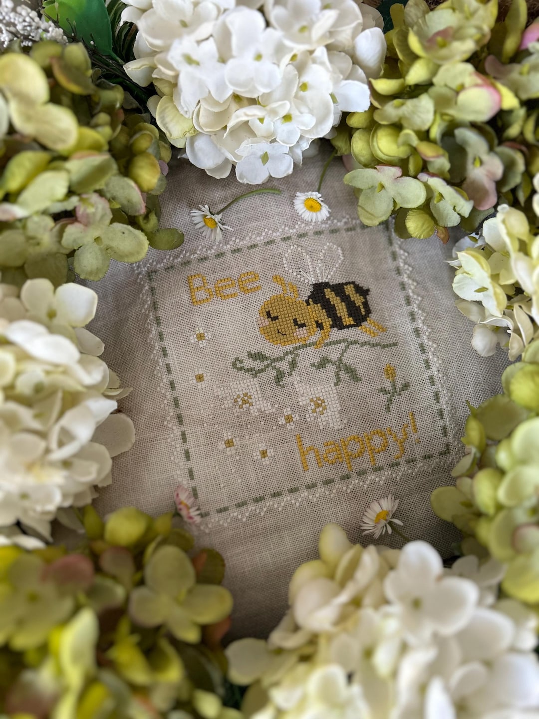 Bee Happy - Pdf Cross Stitch Pattern, Bee, Beehive, Flower, Digital ...