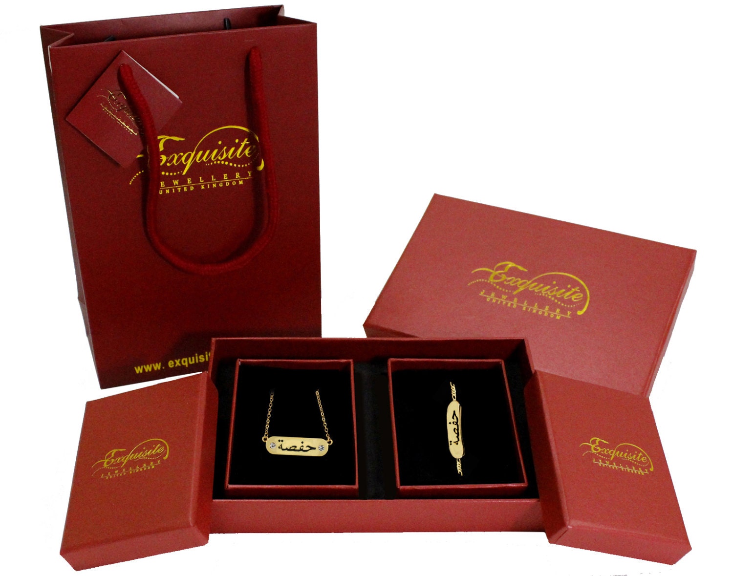 Hafsa Arabic Name Necklace & Bracelet 18K Gold Plated Eid Personalized ...