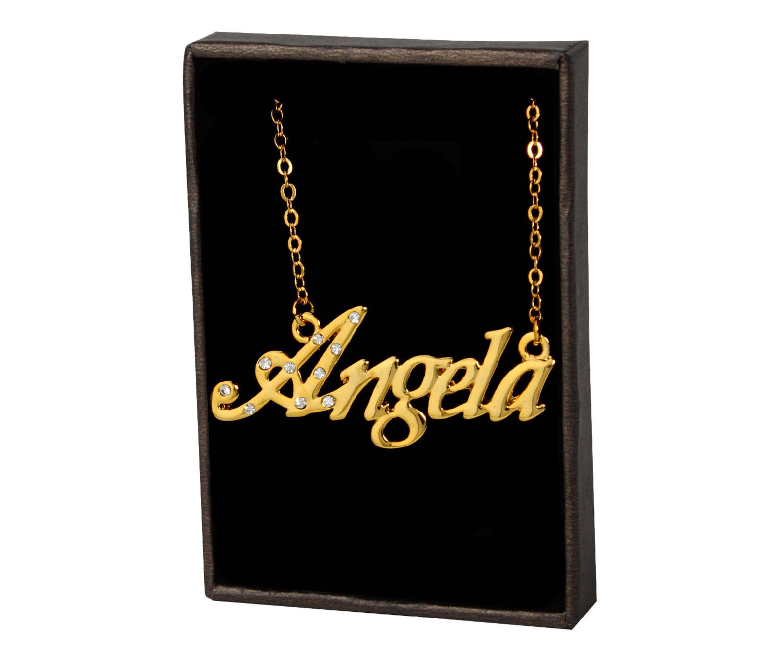 ANGELA Name Necklace & Name Bracelet Jewellery Set 18K Gold Plated ...