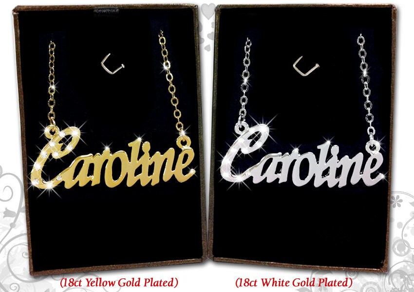 Name Necklace Caroline 18K Gold Plated Czech Rhinestones | Etsy