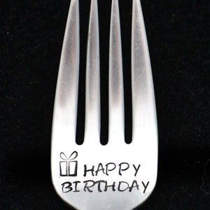 Stamped Fork Happy Birthday Personalized Flatware Hand Stamped ...