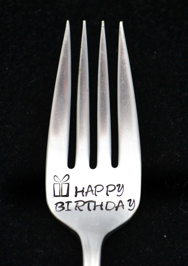 Stamped Fork Happy Birthday Personalized Flatware Hand Stamped | Etsy