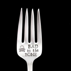 Stamped Fork, Bad to the Bone Engraved Flatware Vintage Silverware ...