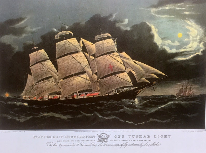CURRIER & IVES 1800s Dreadnought Clipper Ship Art Boat off - Etsy