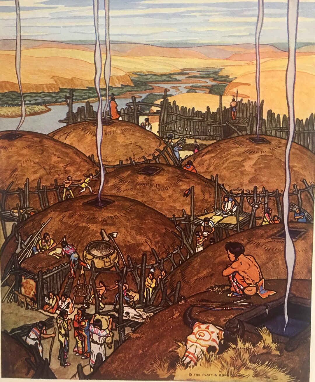 H.C. Holling 1935 Childrens Art Print Native American Indian Village ...