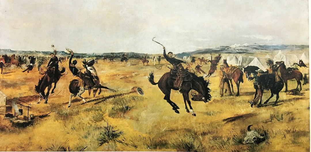 Breaking Camp Charles M. Russell C. M. Western Cowboy Bronco Bucking ...
