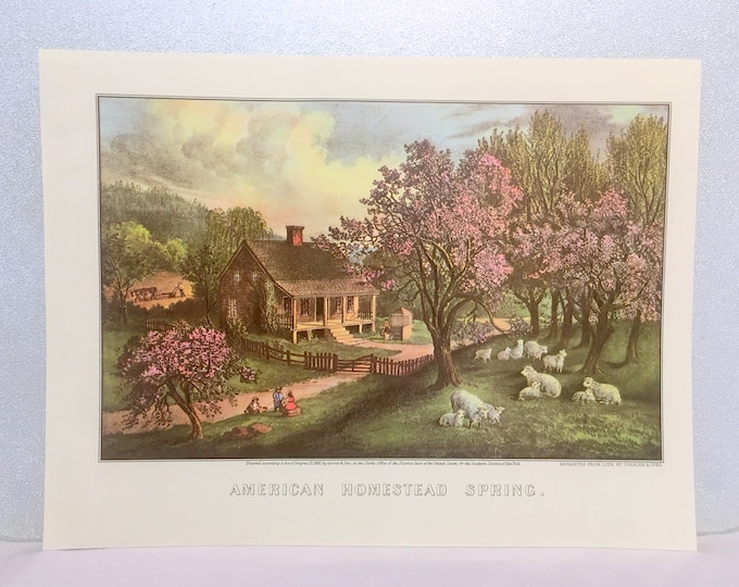 CURRIER & IVES Vintage Art American Homestead Summer Cows Horses ...