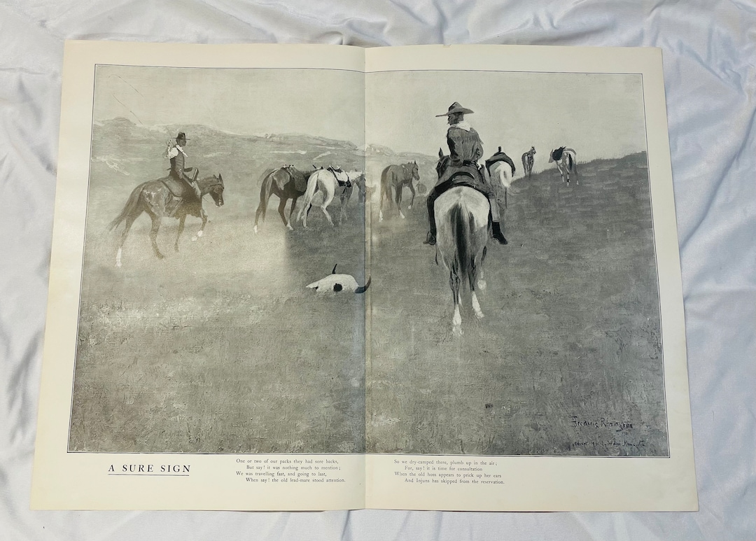 A Sure Sign 1902 Cowboy Western Print by Frederic Remington Monochrome ...