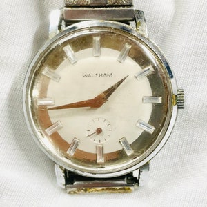 Vintage Mid Century Stainless Steel Waltham White Circle Face Mens ...